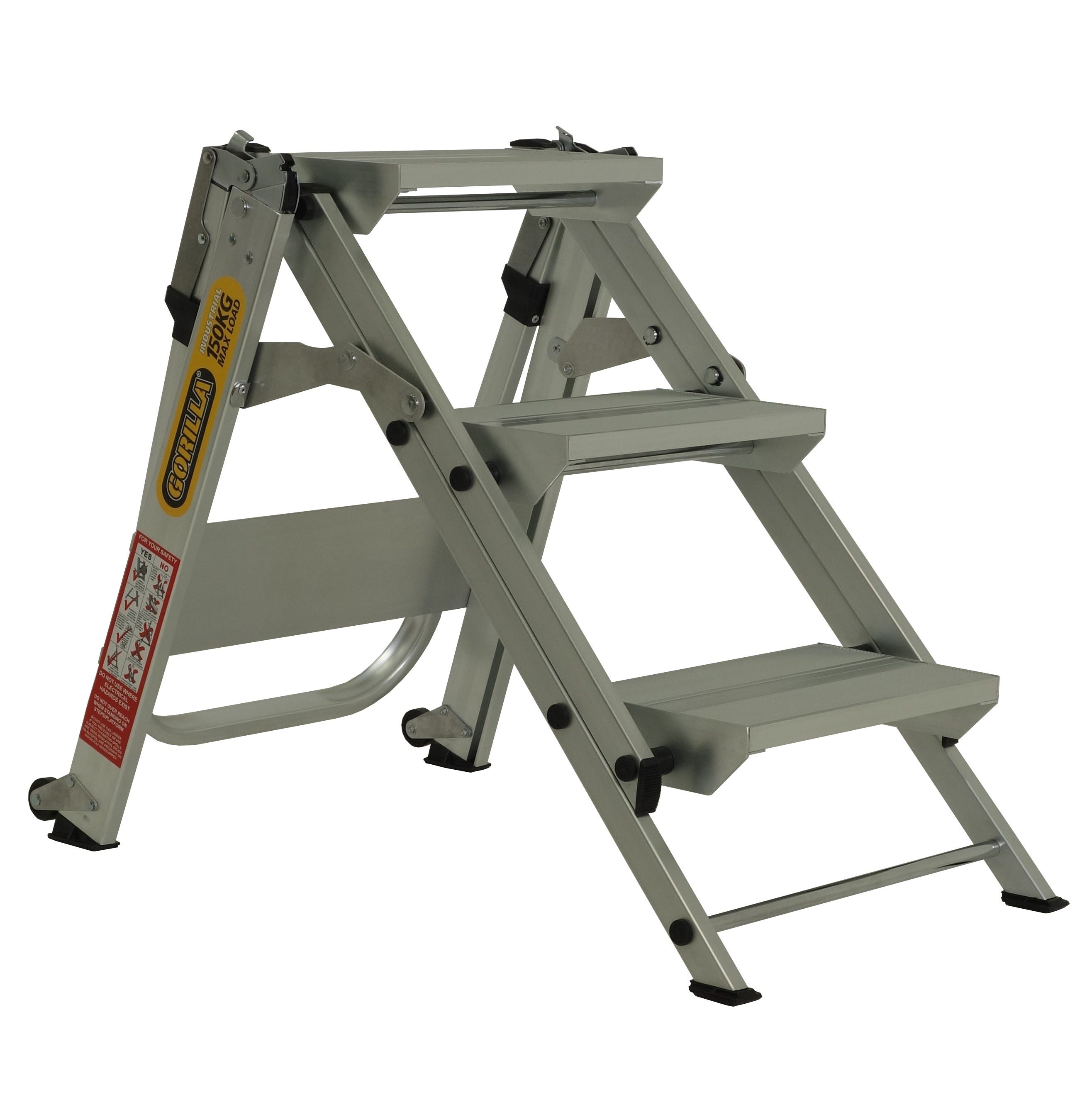 Gorilla 3 Step 150kg Heavy Duty Foldable Aluminium Industrial Ladder